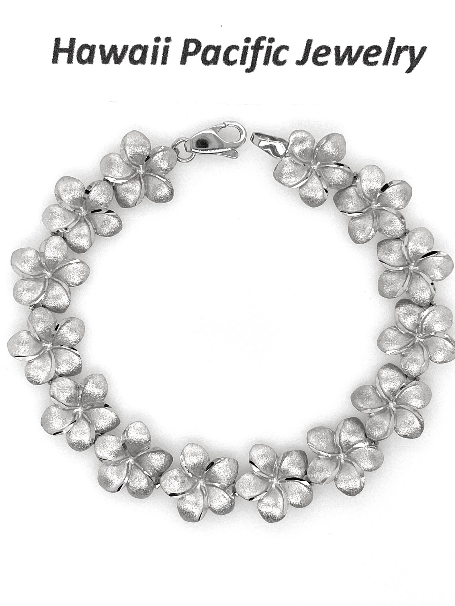 14K Solid White Gold 14mm Hawaiian Plumeria Flower Lei Bracelet (7.25 ...