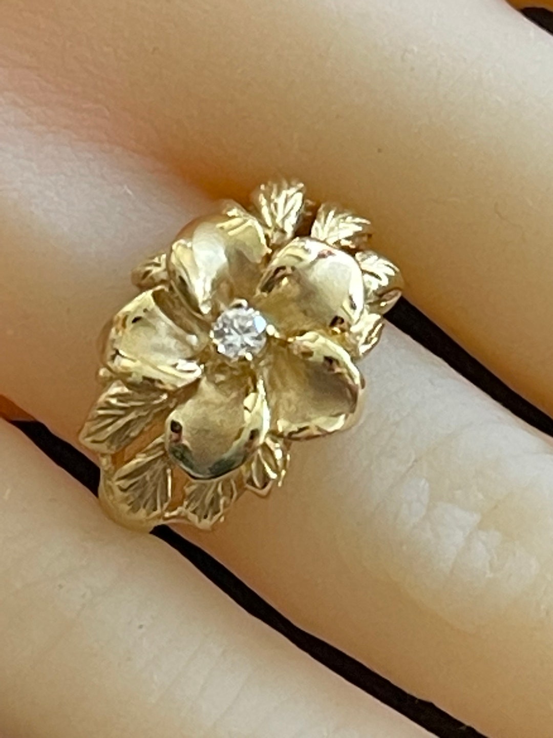 15mm 14K Solid Yellow Gold Hawaiian Heirloom Plumeria CZ Ring - Etsy
