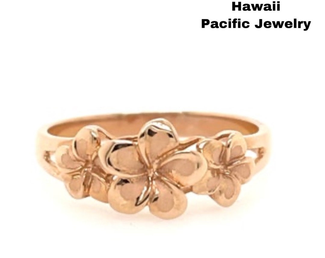 14K Solid Rose Gold Hawaiian Triple Plumeria Flower Ring - Etsy