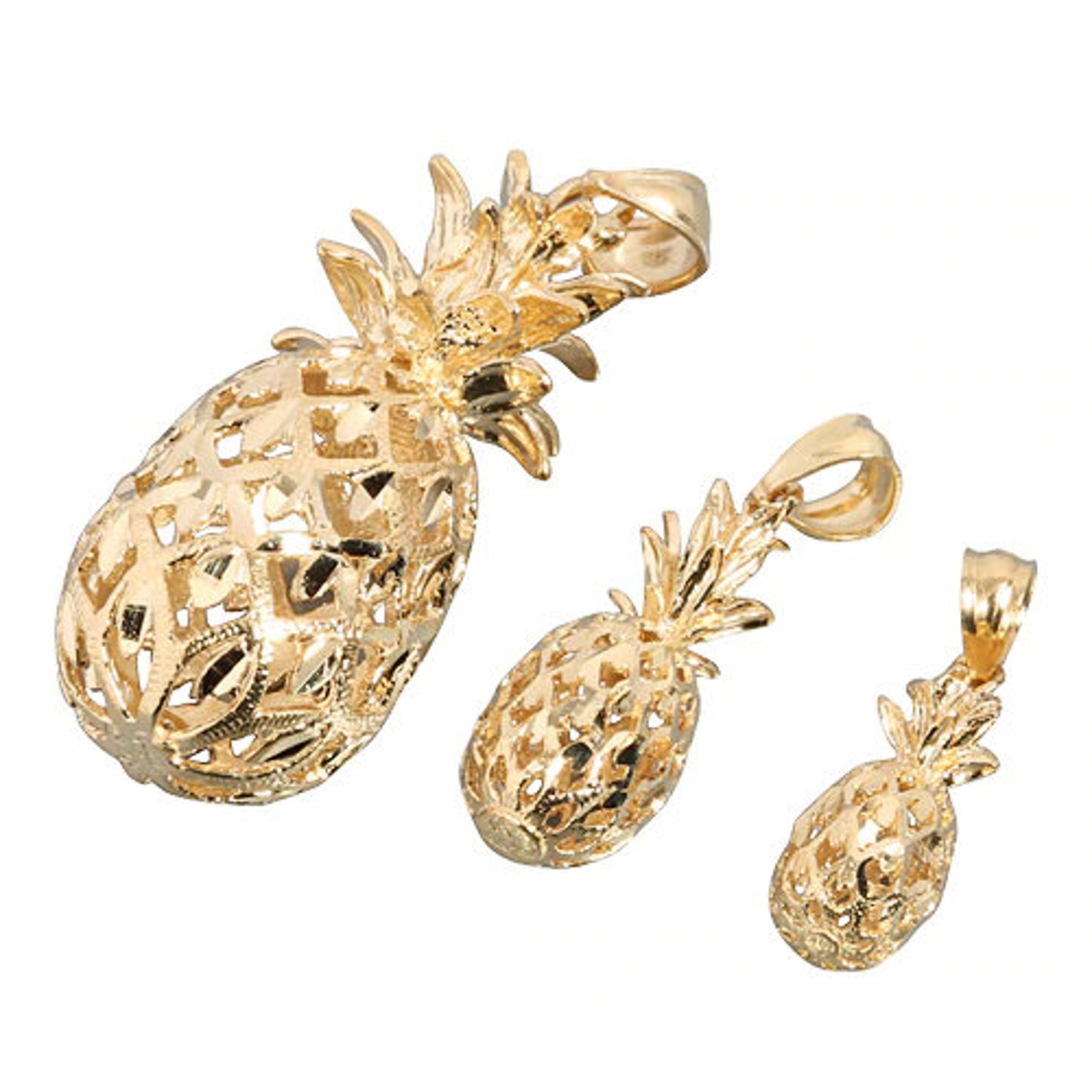 14 Karat Solid Yellow Gold Hawaiian 3D Pineapple With Diamond - Etsy