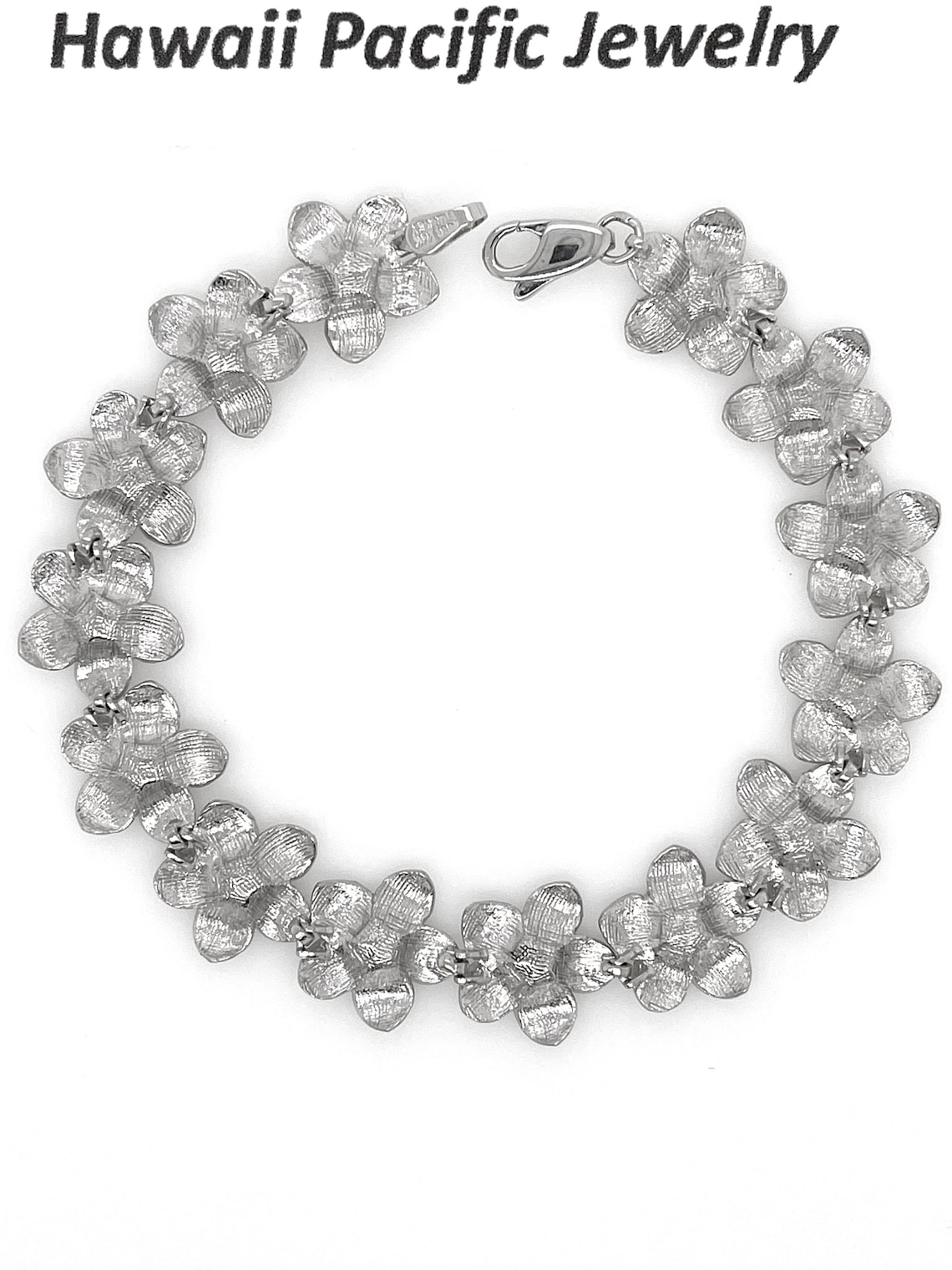 14K Solid White Gold 14mm Hawaiian Plumeria Flower Lei Bracelet (7.25 ...