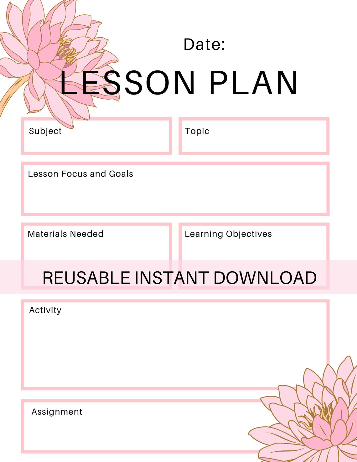 Lesson Plan Digital Download, Lesson Plan Documents, Printable Lesson ...