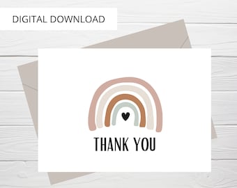 Printable Thank You Card, Boho Rainbow Thank You Card, Baby Shower ...