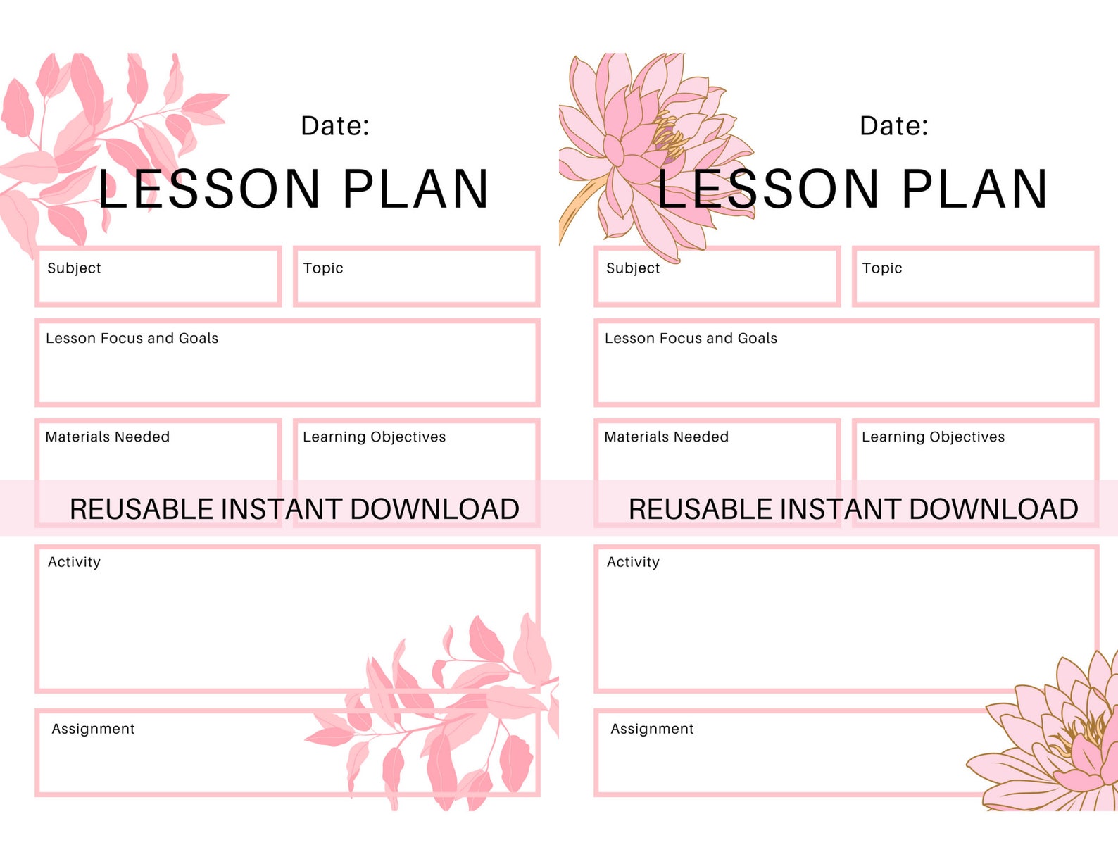 Lesson Plan Digital Download, Lesson Plan Documents, Printable Lesson ...