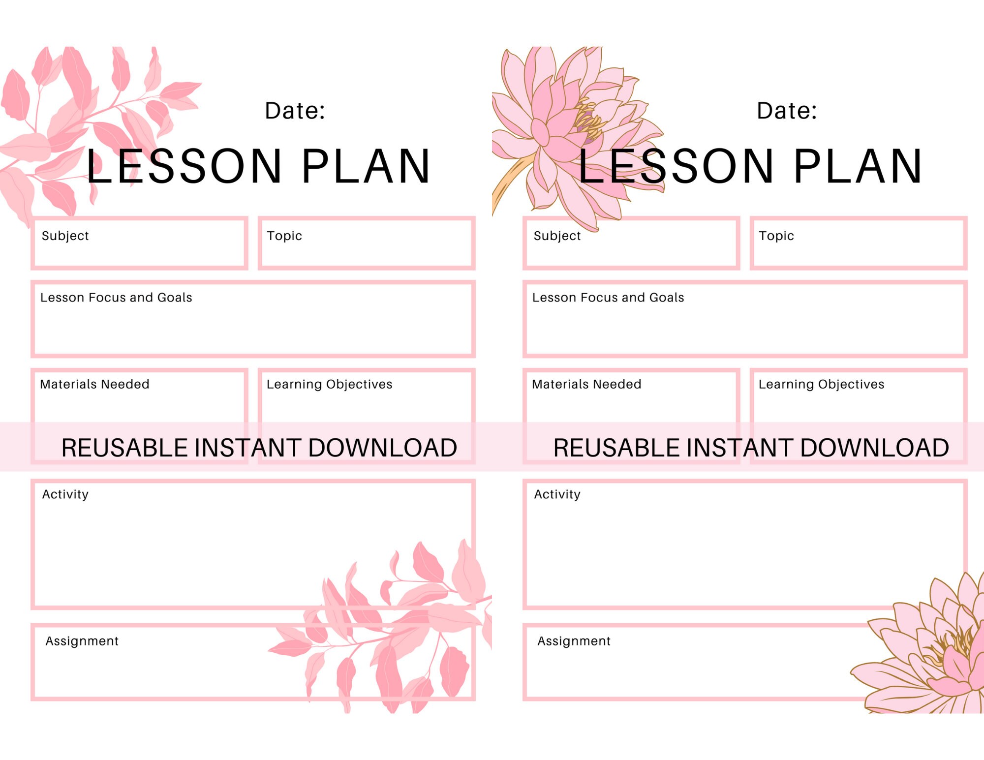 Lesson Plan Digital Download, Lesson Plan Documents, Printable Lesson ...