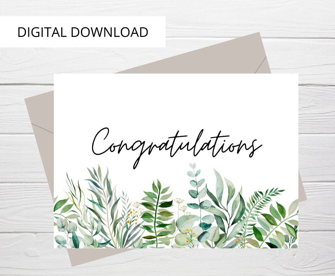 Digital Congratulations Card With Greenery, Congrats Printable Card ...