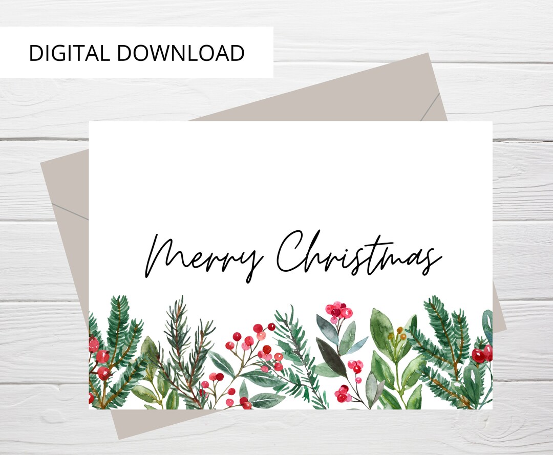 Printable Merry Christmas Card, Digital Holiday Card, Merry Christmas ...