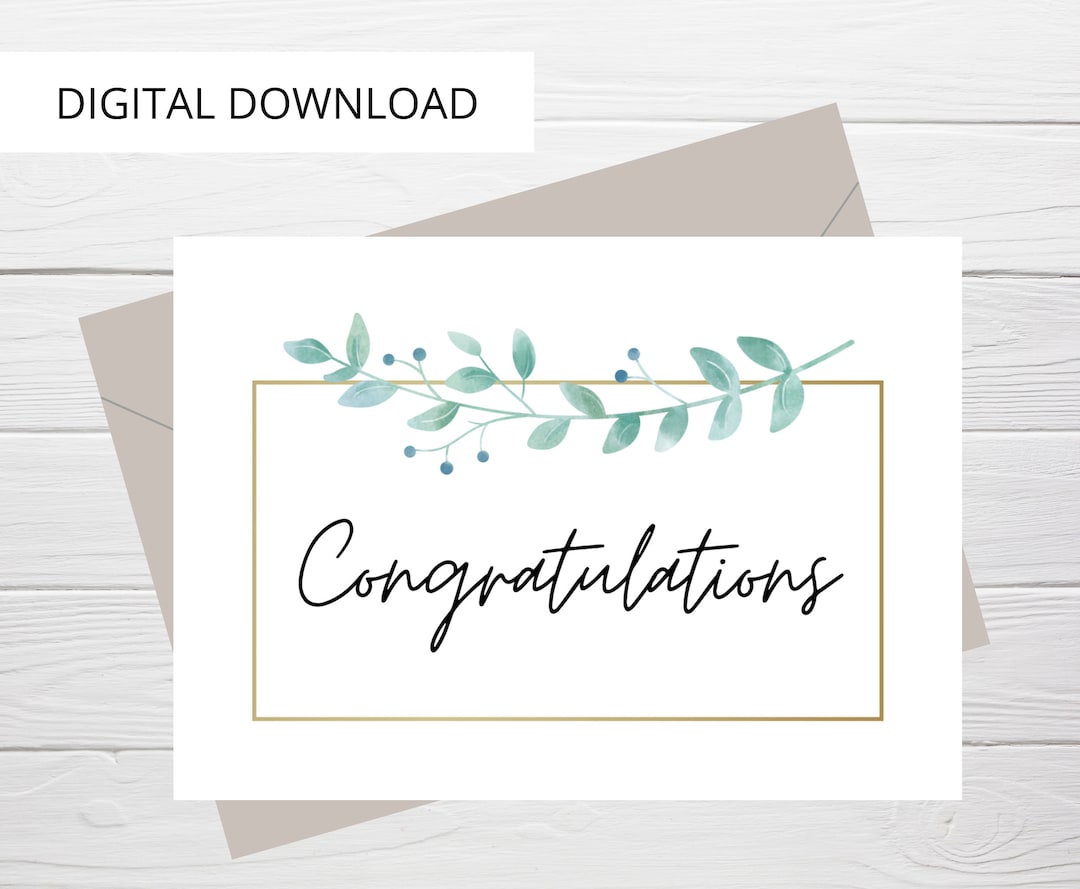 Digital Congratulations Card With Greenery and Gold Detail - Etsy