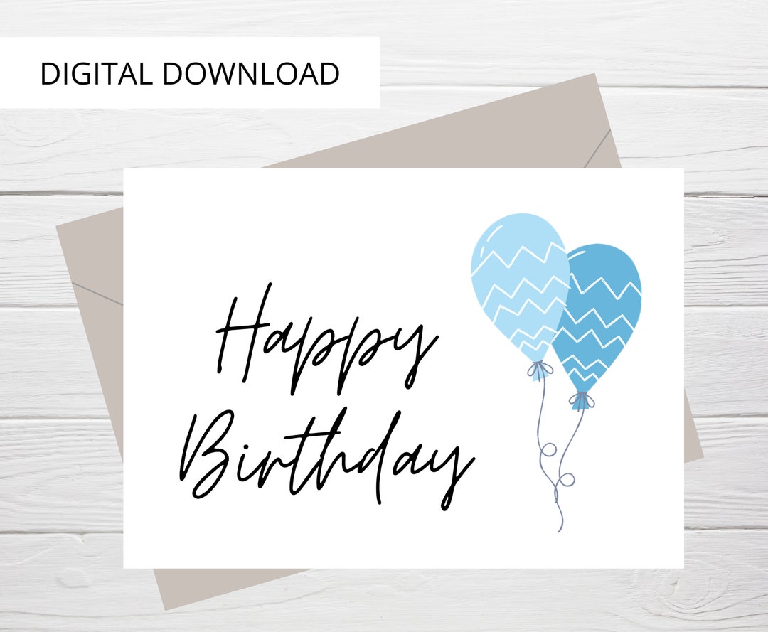 Digital Birthday Card With Balloons for Boy Printable Boy - Etsy