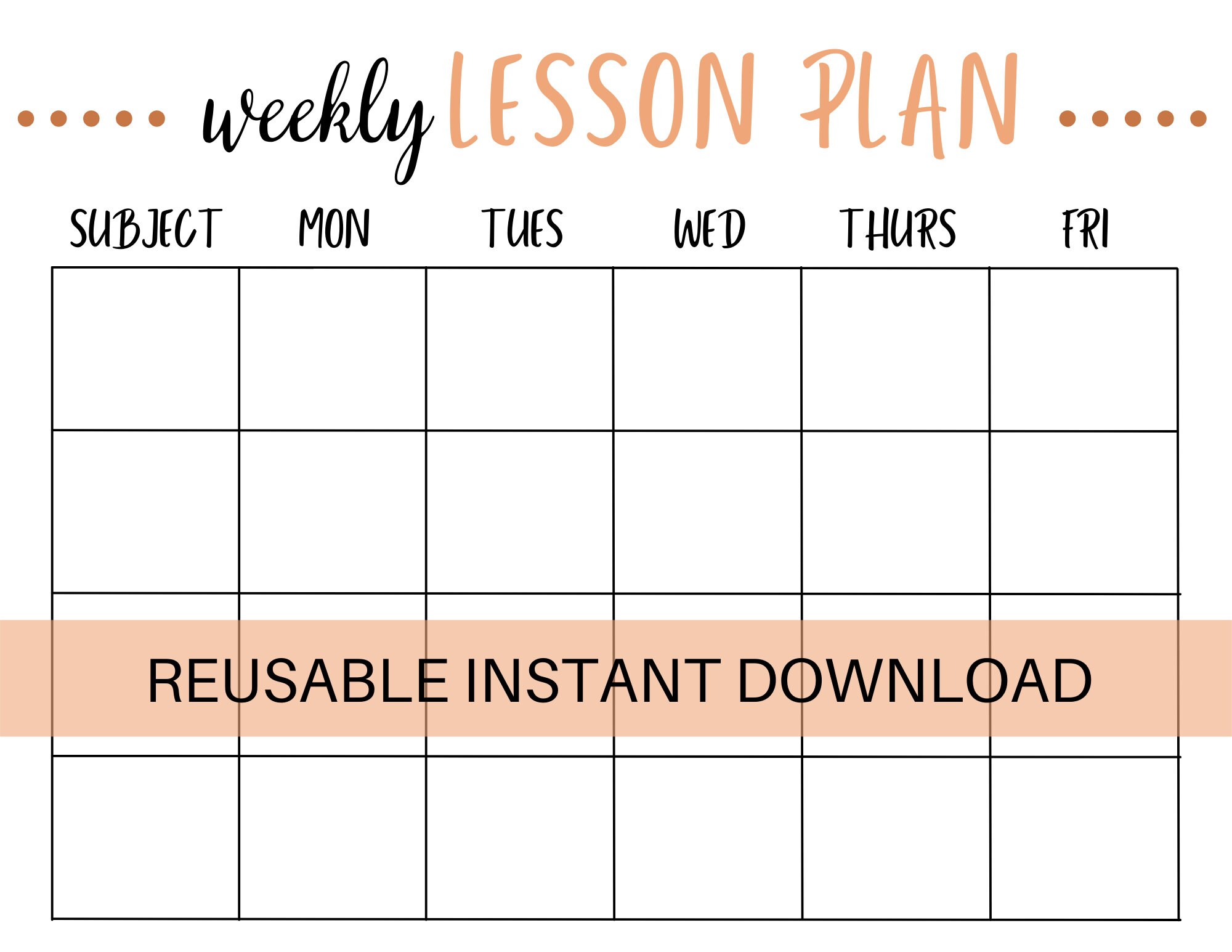 Weekly Lesson Plan Digital Download, 8 Lesson Plan Documents, Printable ...