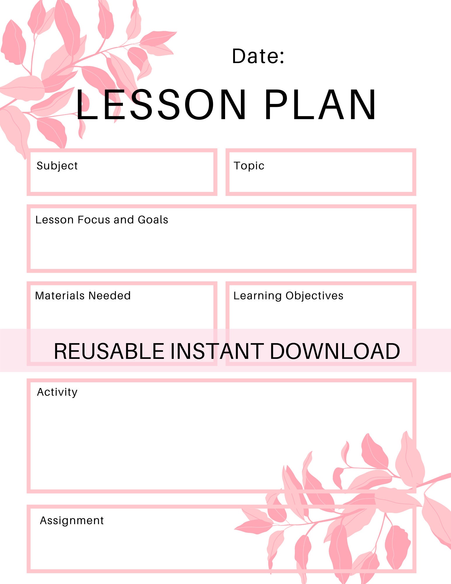 Lesson Plan Digital Download, Lesson Plan Documents, Printable Lesson ...