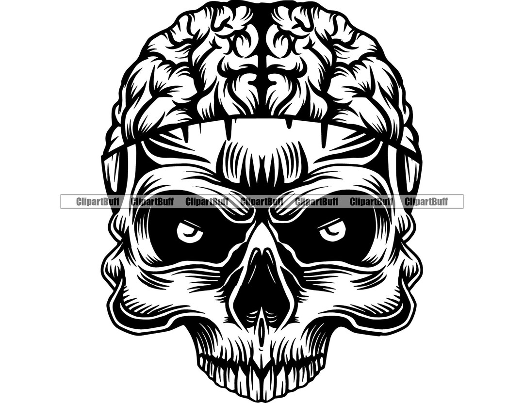 Skull Broken Open Head Brain Drip Skeleton Sharp Scary Teeth Death ...