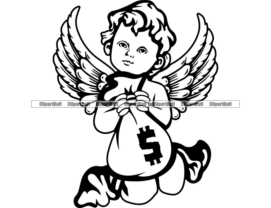Gangster Hustle Angel Wings Baby Boy Religious Statue Money Bag Cash ...