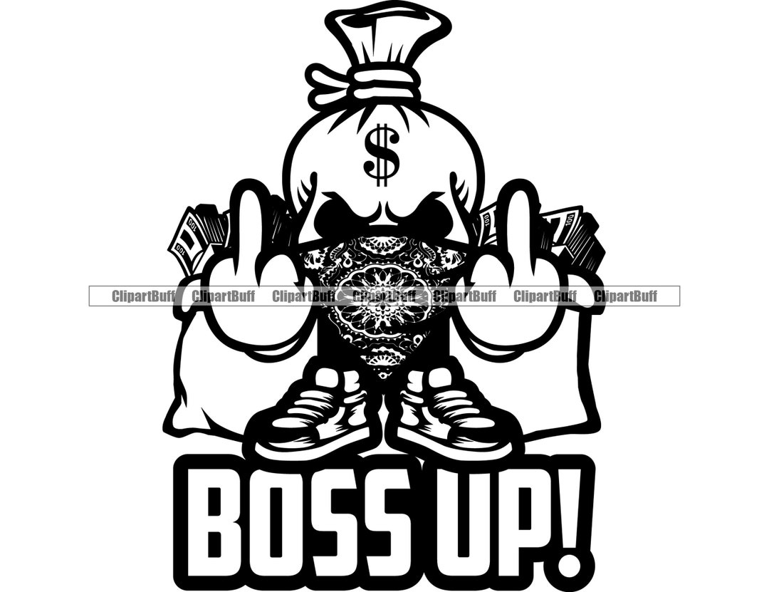 Boss up Money Bag Skull Head Character Wearing Bandana Middle Finger ...