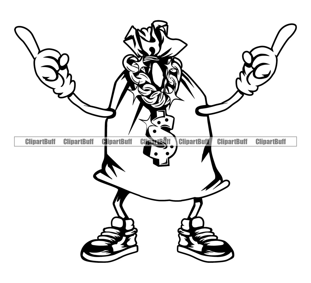 Gangster Hustle Money Bag Cartoon Character Wearing Gold Necklace ...