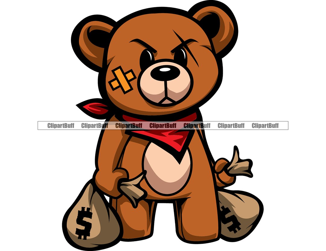 Cute Gangster Hustle Teddy Bear Scar Face Bandage Money Bag Bandana ...