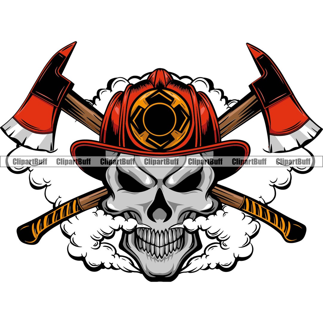 Skull Fireman Axe Crossed Crossbones Skeleton Breathing Smoke Face ...