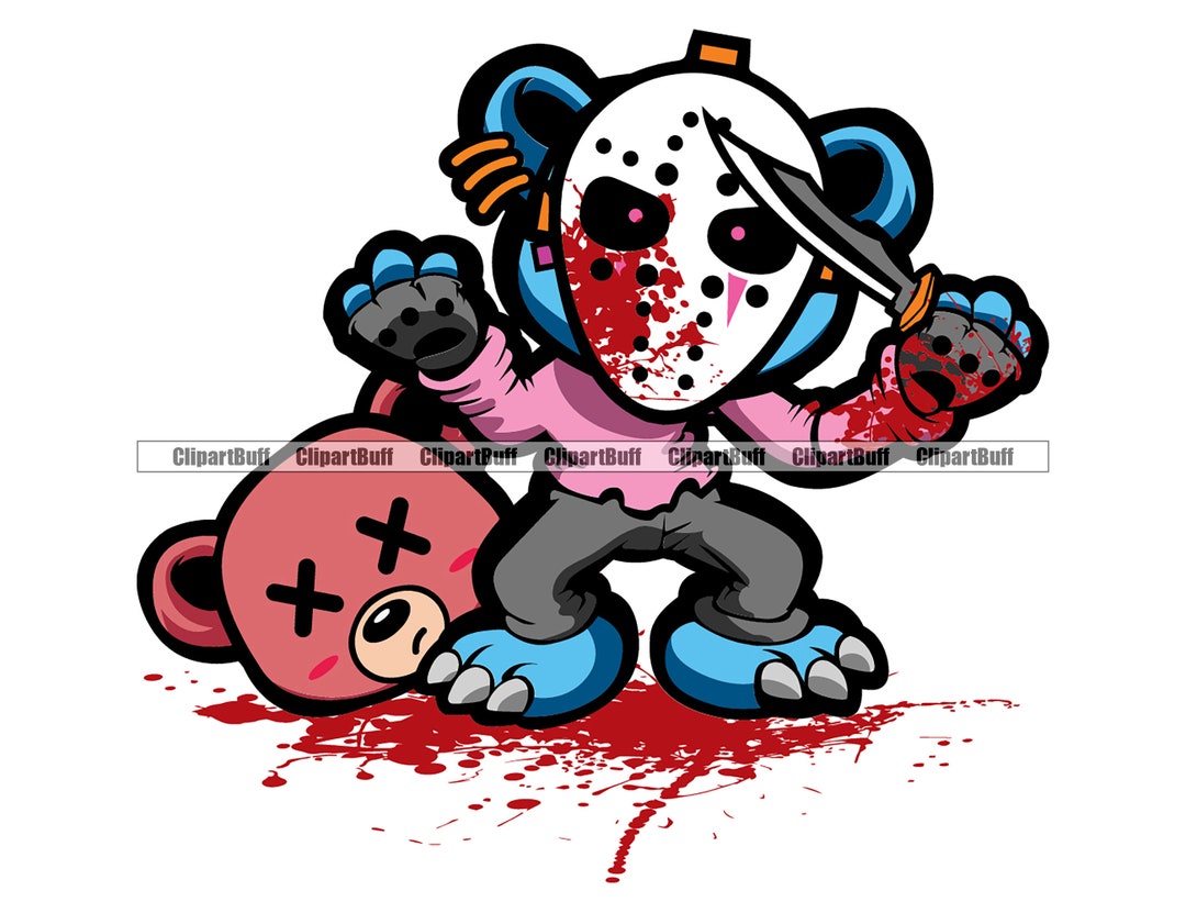 Horror Teddy Bear Holding Bloody Knife Hockey Mask Gang Blood Gangster ...