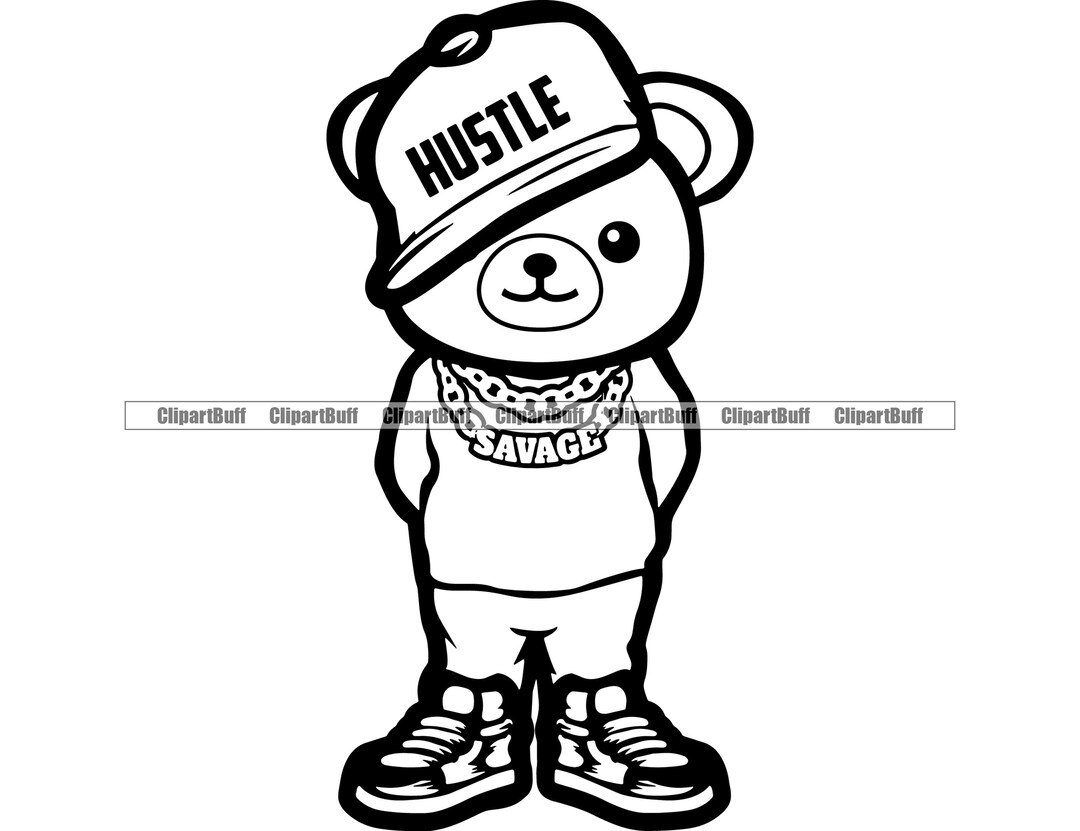 Hustle Teddy Bear Wearing Hat Cap Tilted to Side Savage Gold Necklace ...