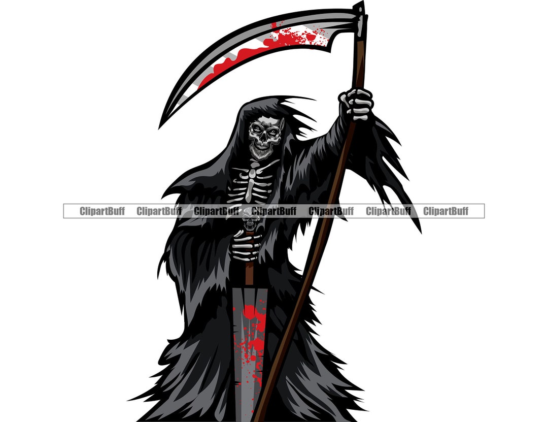 Grim Reaper Skeleton Skull Sickle Bloody Sword Blood Hot Rod Flames ...