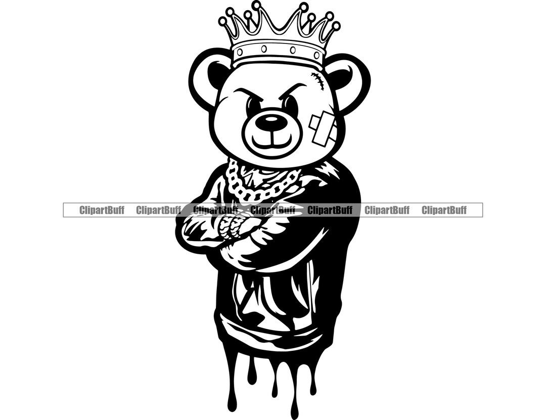 Gangster Hustle Teddy Bear King Crown on Head Bloody Dripping Scar Face ...
