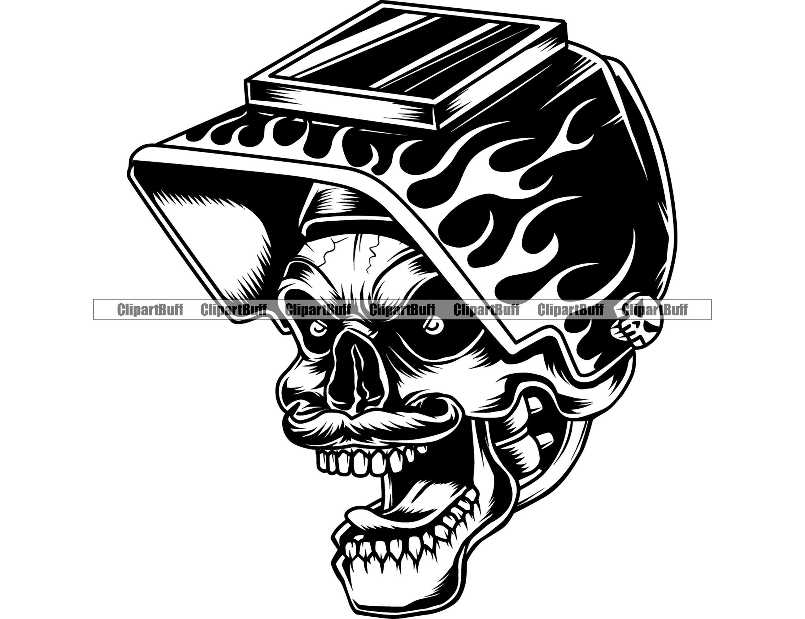 Skull Wearing Welding Helmet Mask Hot Rod Flames Mustache Weld Skeleton ...