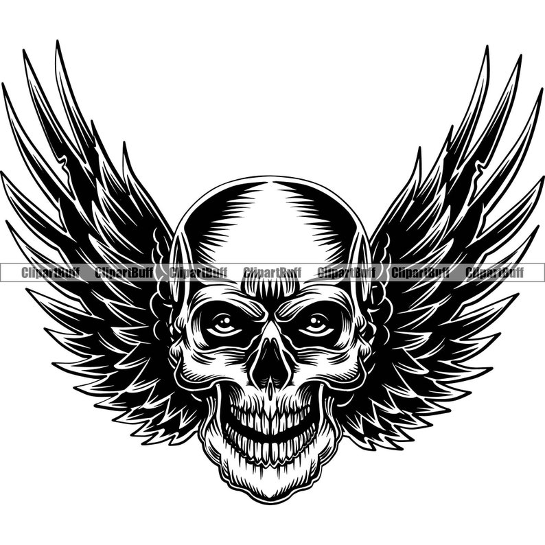 Skull Head Grin Skeleton Angel Devil Wings Eyes Ghost Horror Danger ...