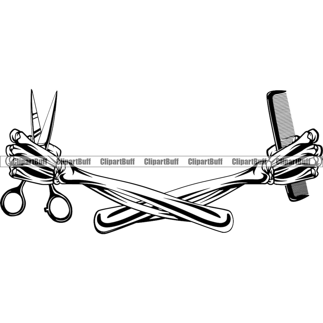 Skeleton Hand Barber Comb Scissors Skull Barbershop Salon Haircut Hair ...