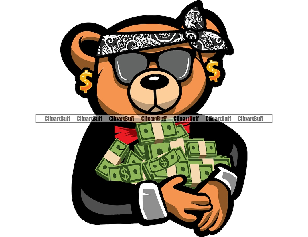 Gangster Hustle Teddy Bear Money Stack Pile Sunglasses Gang Bandana ...