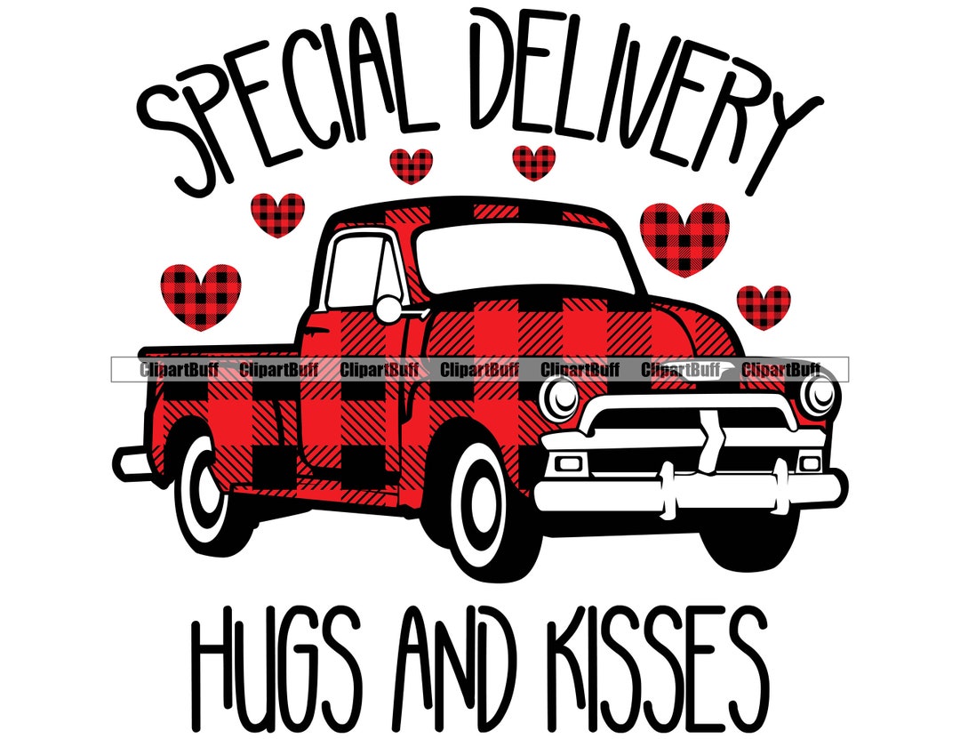 Special Delivery Hugs Kisses Plaid Vintage Pickup Truck Pattern Hearts ...
