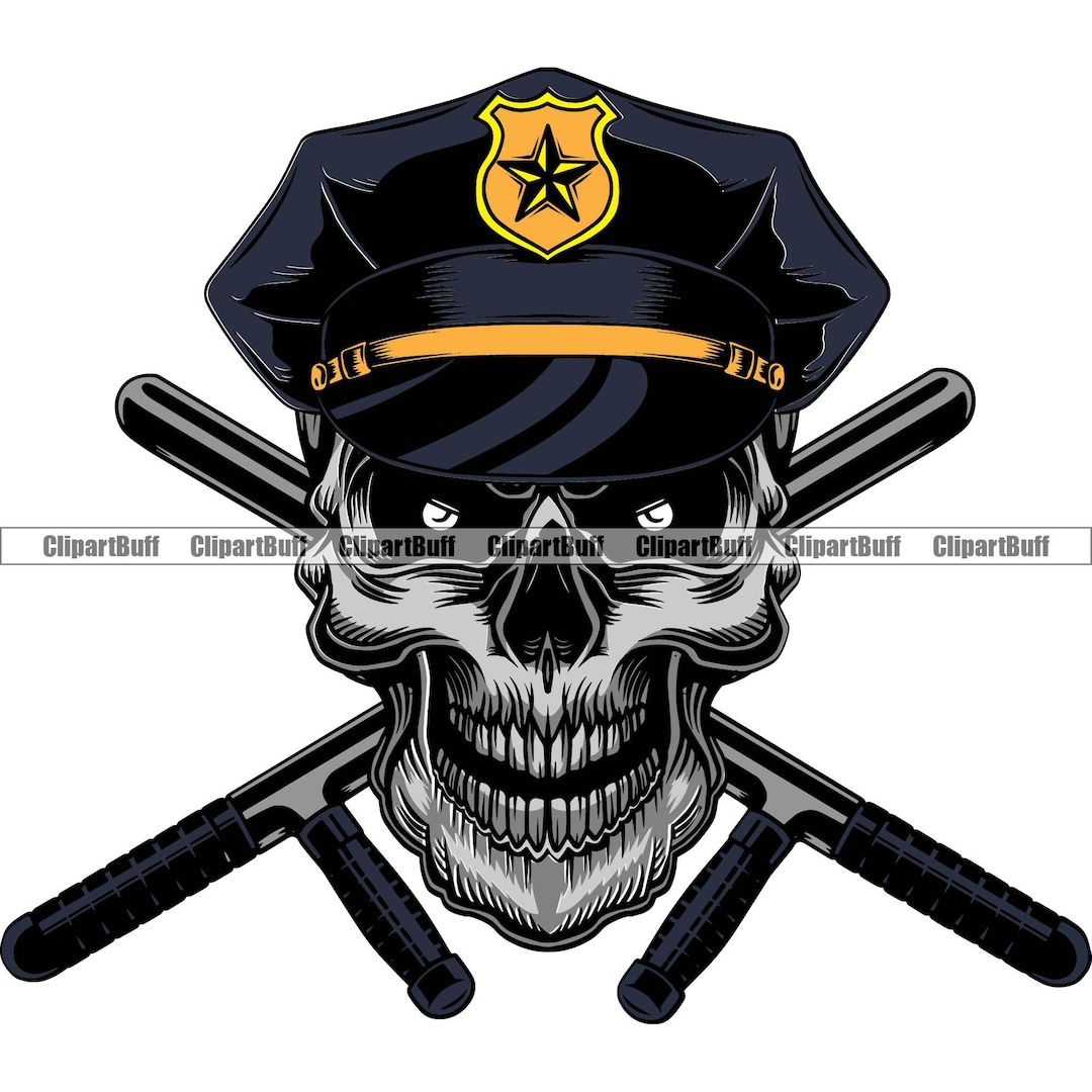 Skull Police Baton Crossbones Officer Security Guard Policeman Skeleton ...