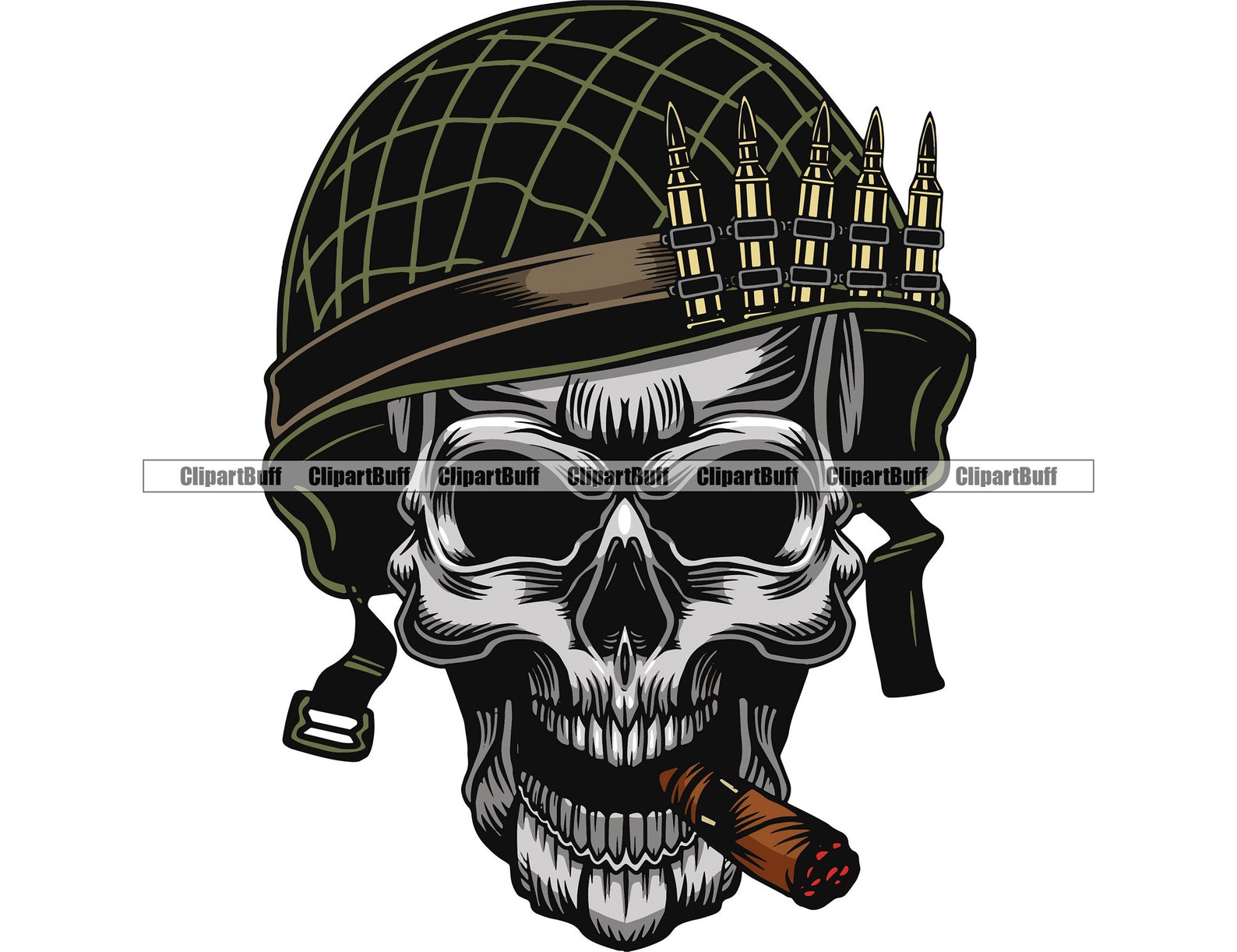 Military Skull Head Smoking Cigar Bullet Helmet America USA US American ...