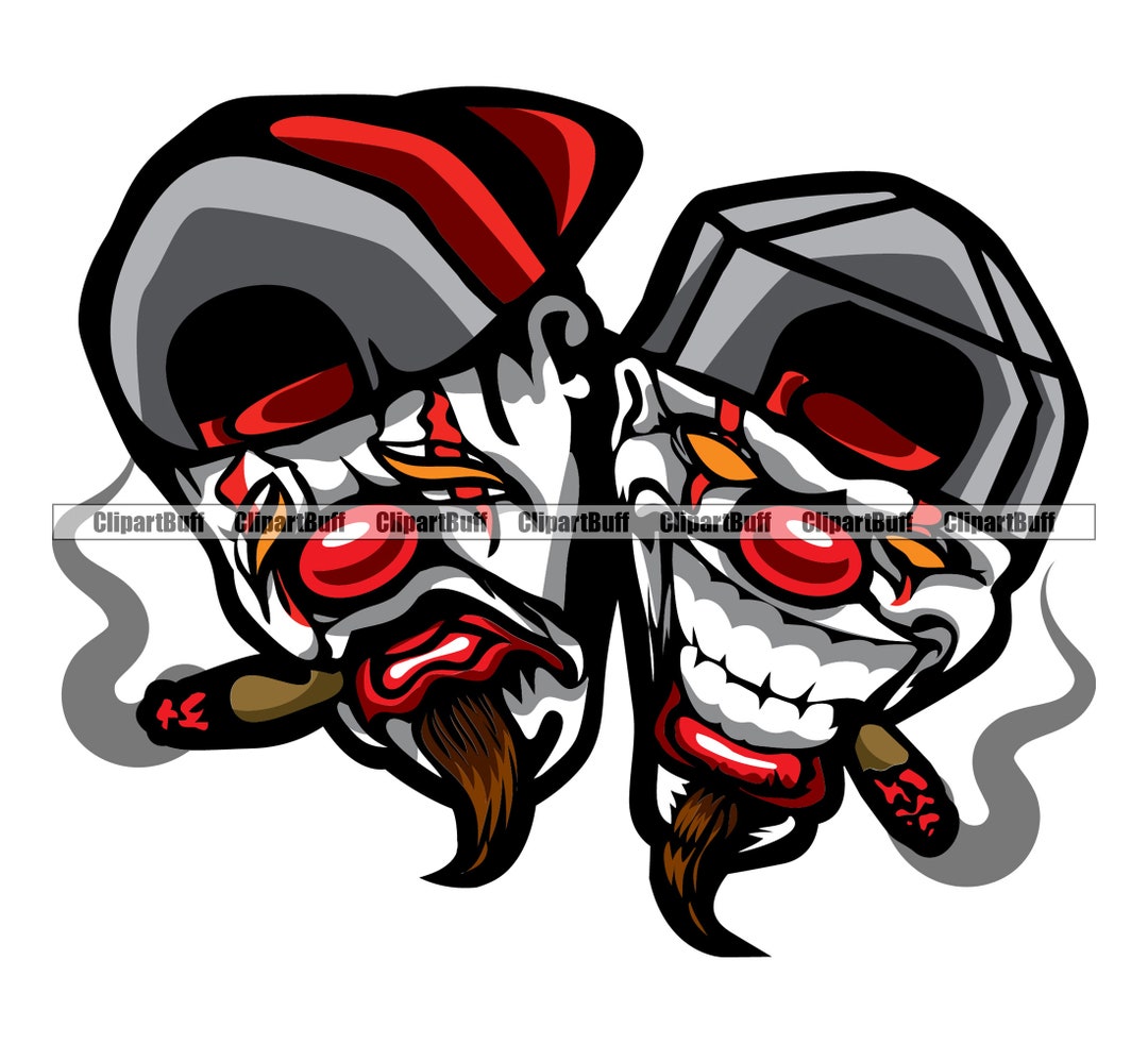 Gangster Joker Clown Face Mask Wearing Backwards Cap Smoking Cigar ...