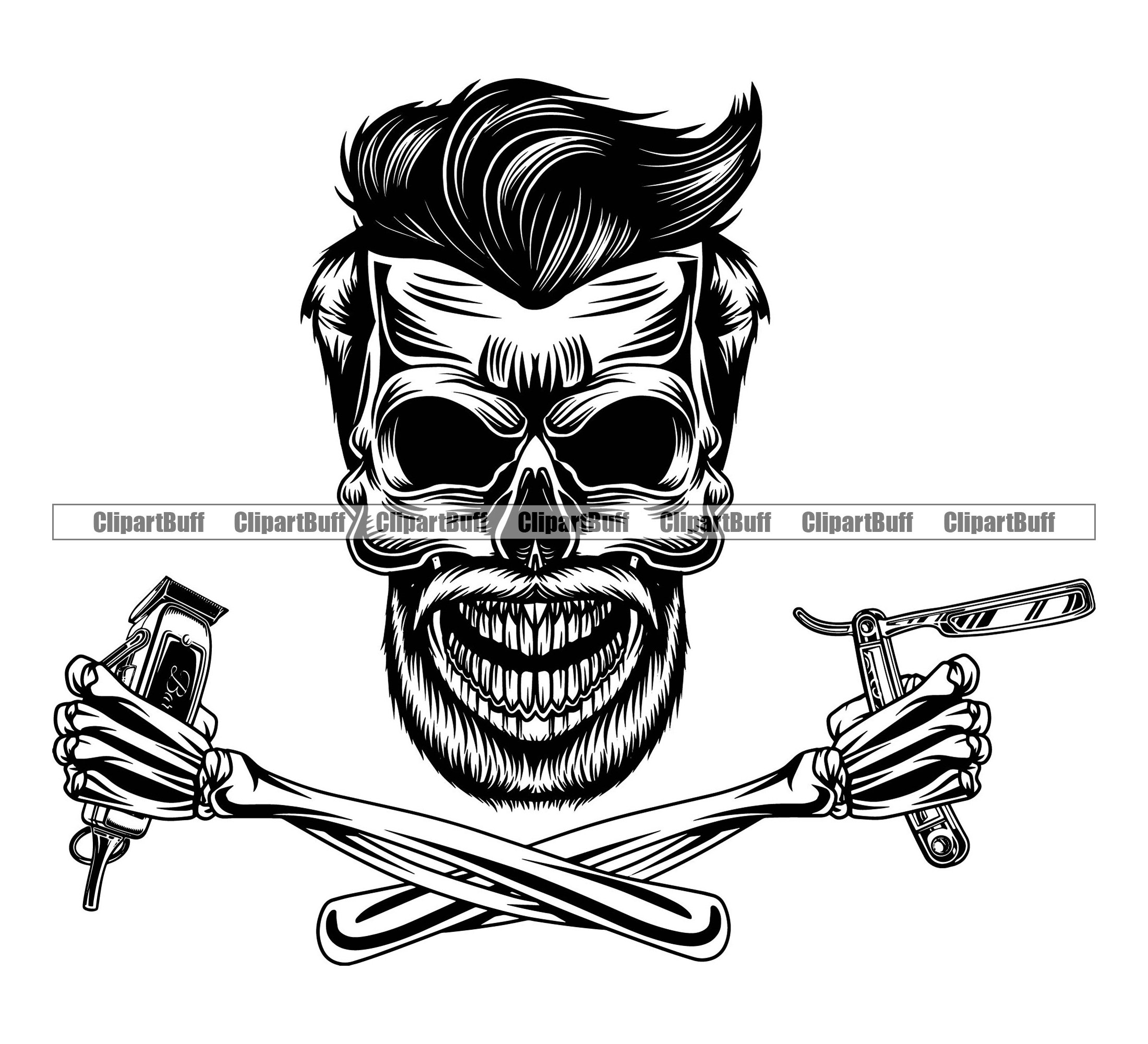 Skull Barber Barbershop Skeleton Beard Clippers Grooming Salon ...