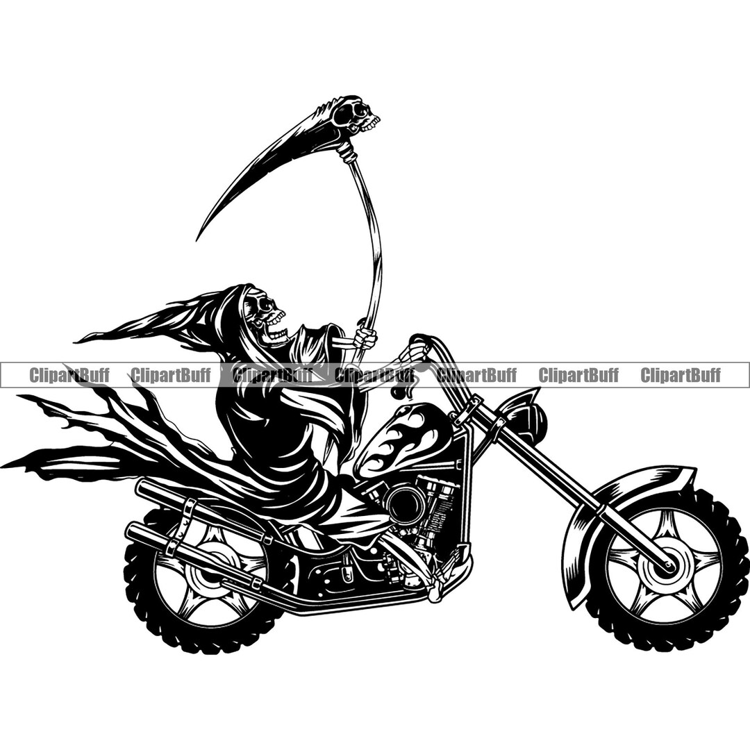 Grim Reaper Skeleton Motorcycle Biker Skull Sickle Horror Devil Wing ...