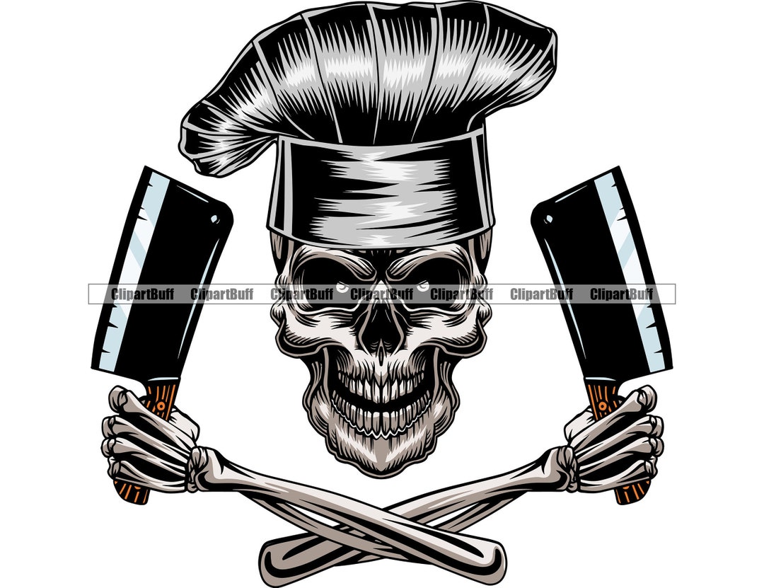 Skull Chef Butcher Knife Skeleton Cooking Cook Food Restaurant Kitchen ...
