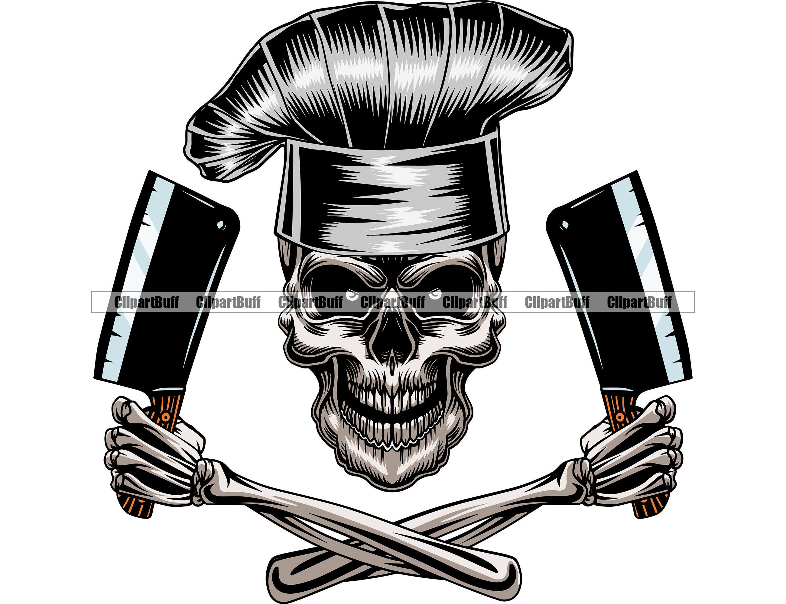 Skull Chef Butcher Knife Skeleton Cooking Cook Food Restaurant Kitchen ...