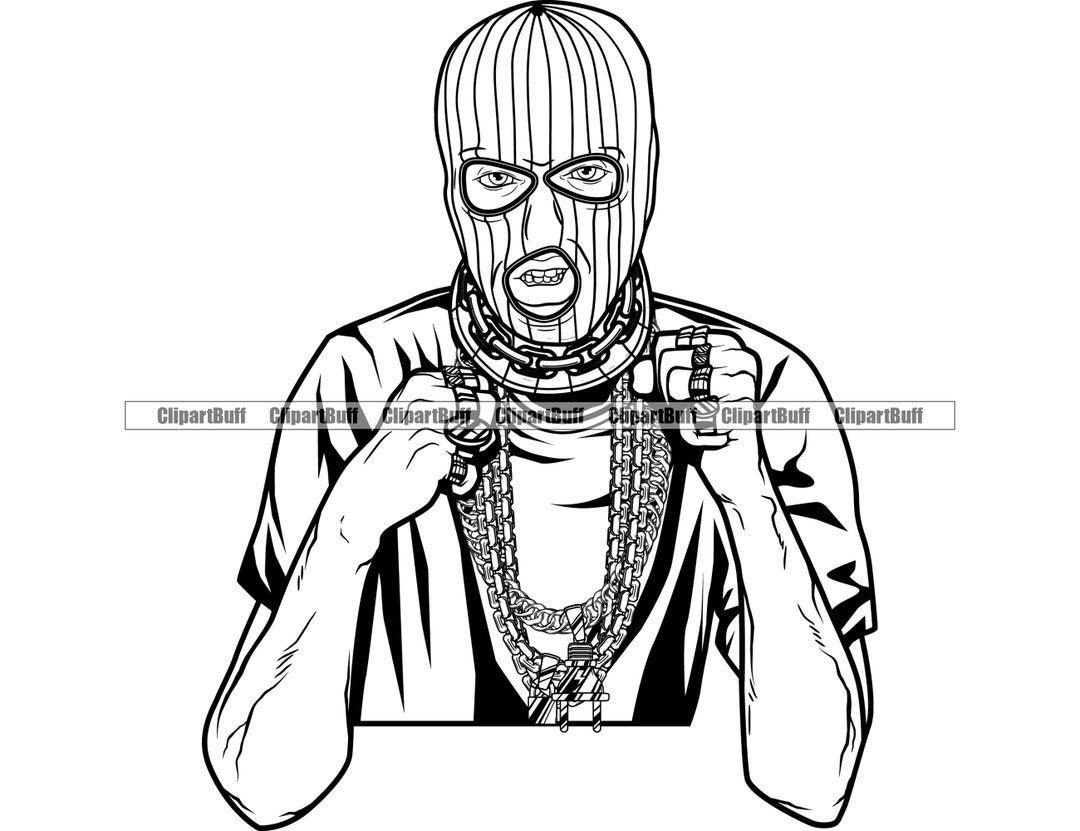 Gangster Hustle Thug Rapper Wearing Gold Chains Ski Mask Boxing Fist ...