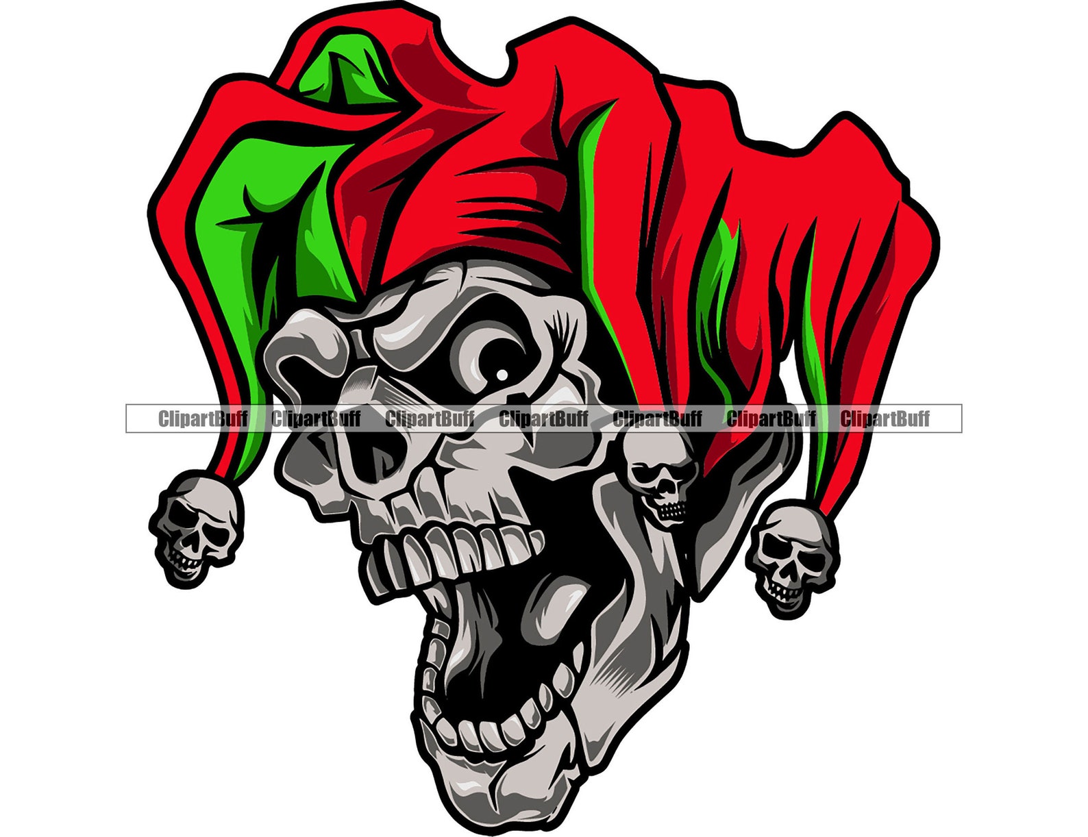 Skull Wearing Clown Hat Skeleton Jester Joker Grin Grinning Ghost ...