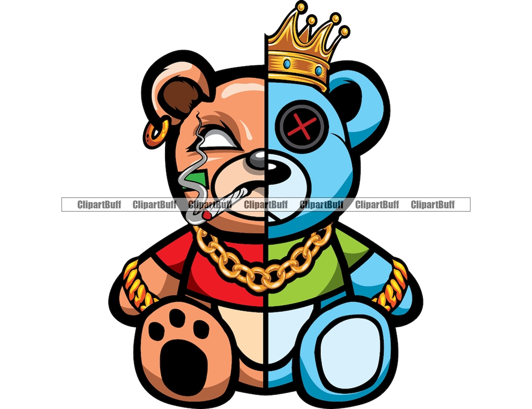 Hustle Teddy Bear Half Gangster Half King Gold Chain Cigar Money ...