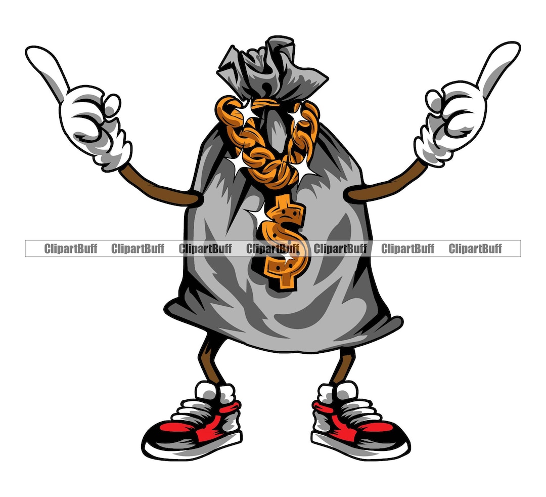 Gangster Hustle Money Bag Cartoon Character Dollar Sign Gold Chain ...