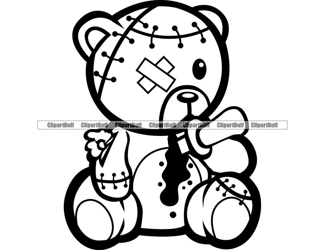 Broken Hearted Beat up Horror Teddy Bear Killer Doll Stitches Knife in ...