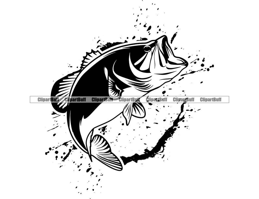 Bass Jumping Water Splashing Fishing Rod Freshwater Fish Angler Sport ...