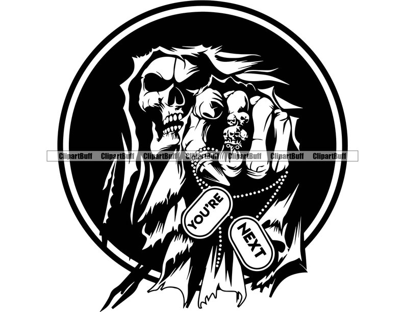 Grim Reaper Skull Pointing Finger You're Next Military Dog - Etsy