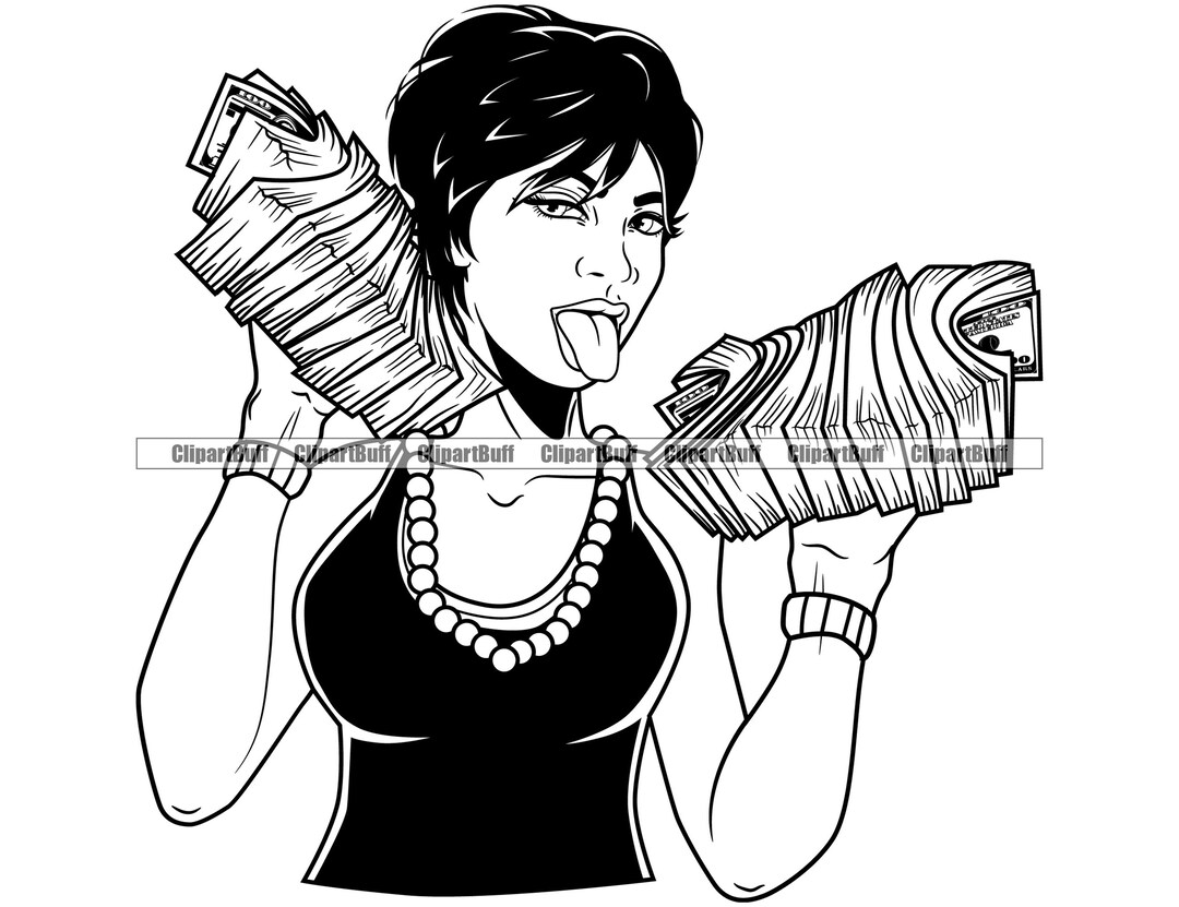 Gangster Hustle Woman Huge Money Stack Sticking Tongue Out Trap Boss ...
