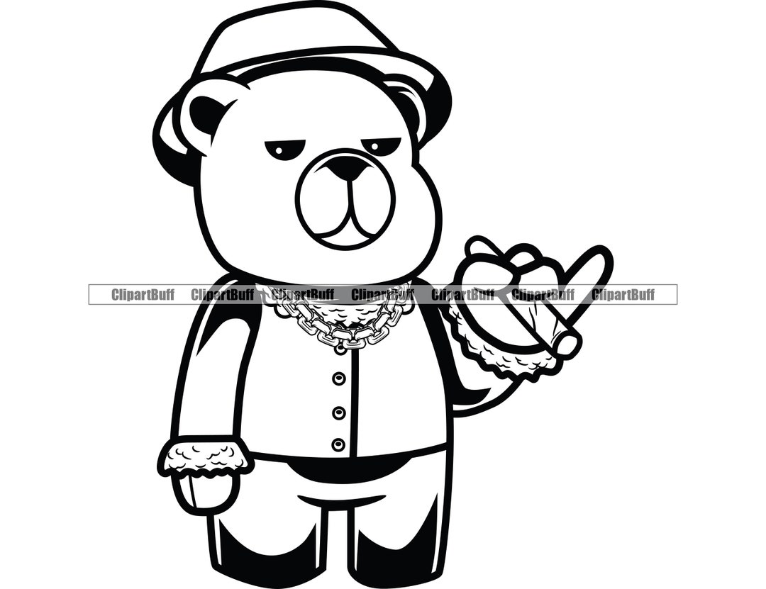 Gangster Hustle Pimp Teddy Bear Fur Coat Smoking Cigar Fedora Hat Trap ...