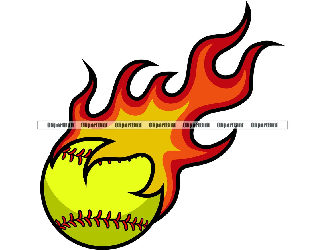 Flaming Softball Ball Sport Game League Equipment Fire Flame Burn ...