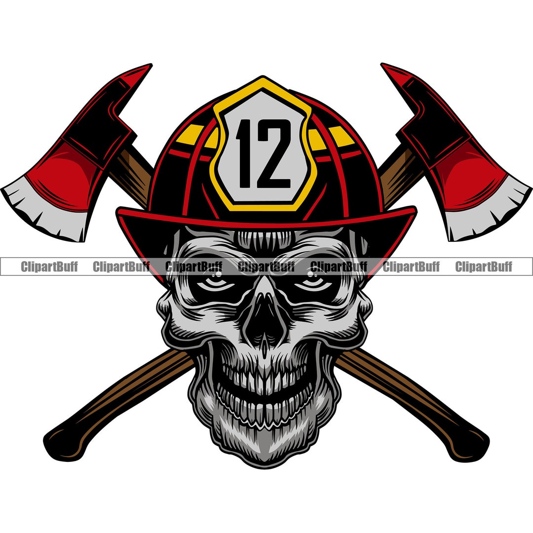 Skull Firefighter Helmet Axe Crossed Crossbones Skeleton - Etsy