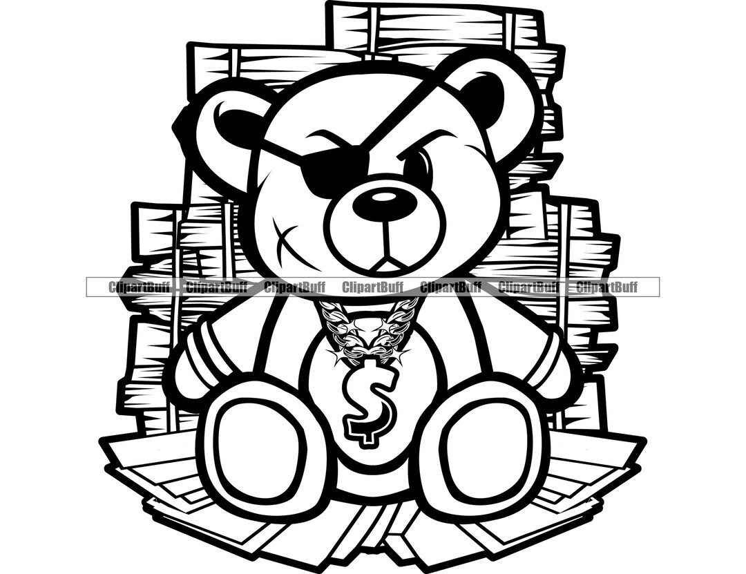 Gangster Hustle Teddy Bear Eye Patch Scar Face Dollar Sign Gold Chain ...