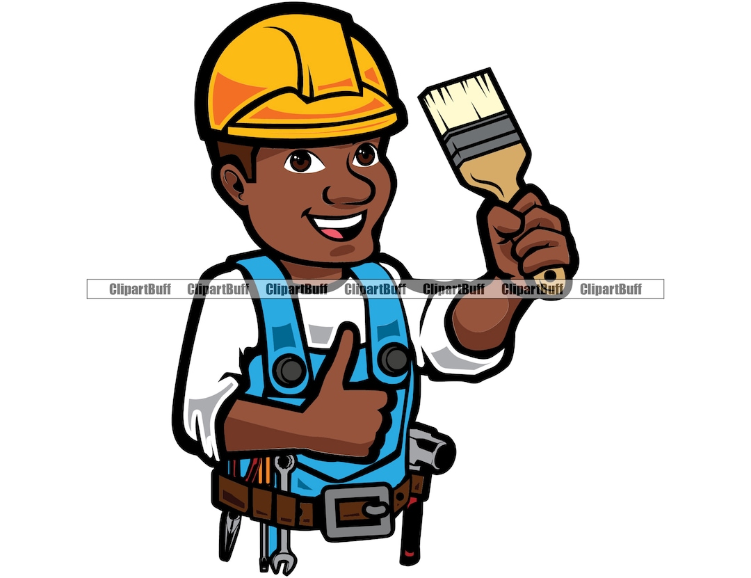 Painter Handyman Construction Black Man Worker Cartoon Character Home ...